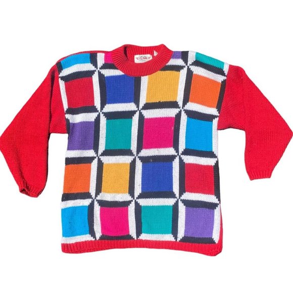 Sweaters | Vintage Early 9s Graphics Oversized Red Base Square ...